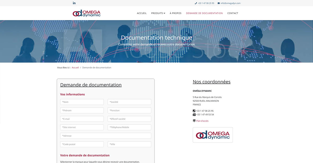 Demande de documentation sur les produits distribués par Omega Dynamic